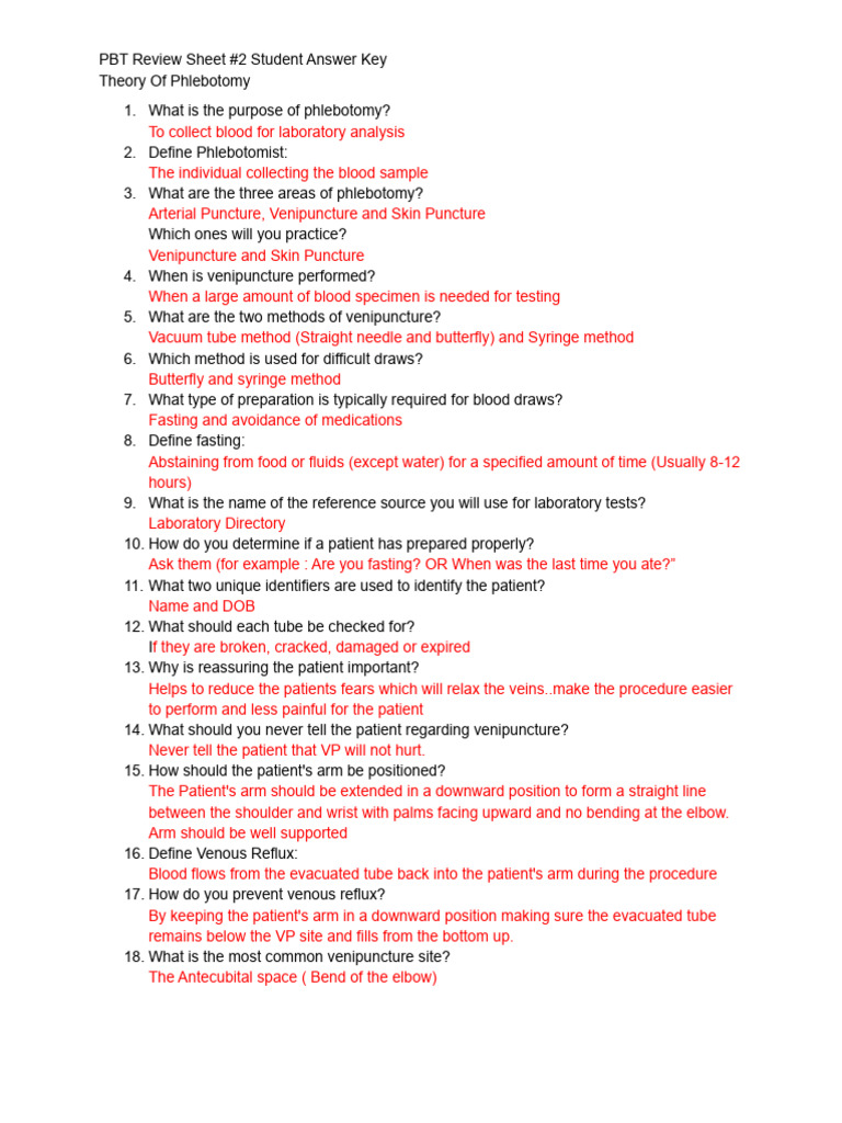 ANS KEY!!! PBT Theory Exam Review | PDF | Vein | Medical Specialties