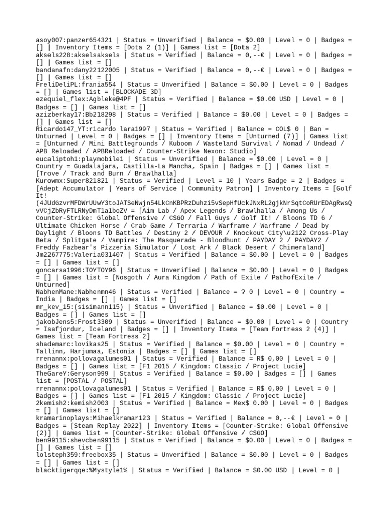 2400 Steam Accounts | PDF | Video Game Gameplay