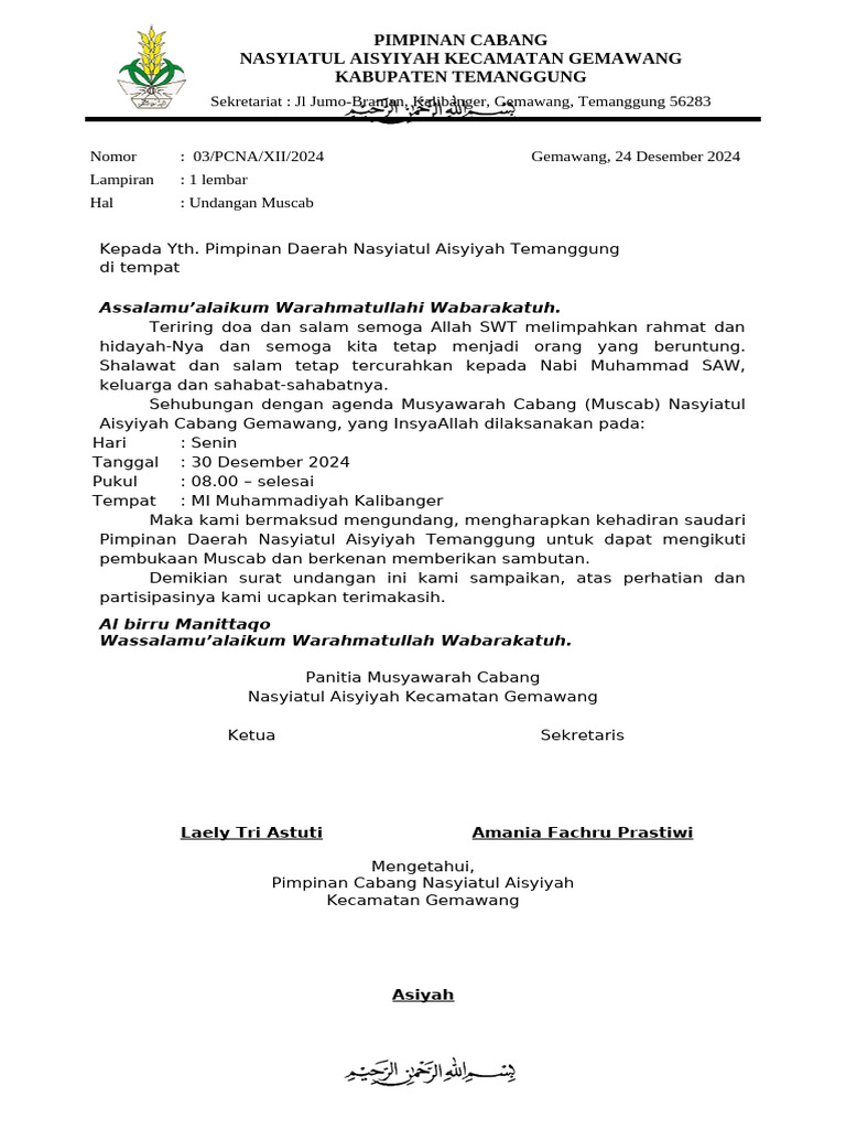 Undangan Muscab Nasyiatul Aisyiyah | PDF
