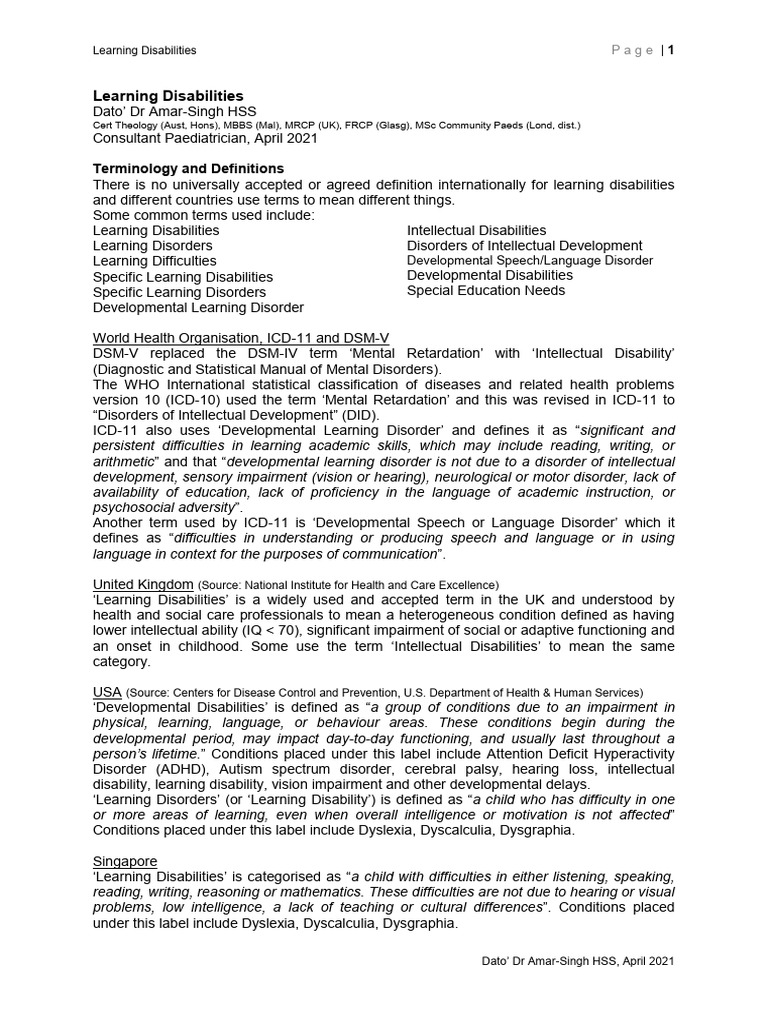 Learning Disabilities-Notes-Amar | PDF | Intellectual Disability ...