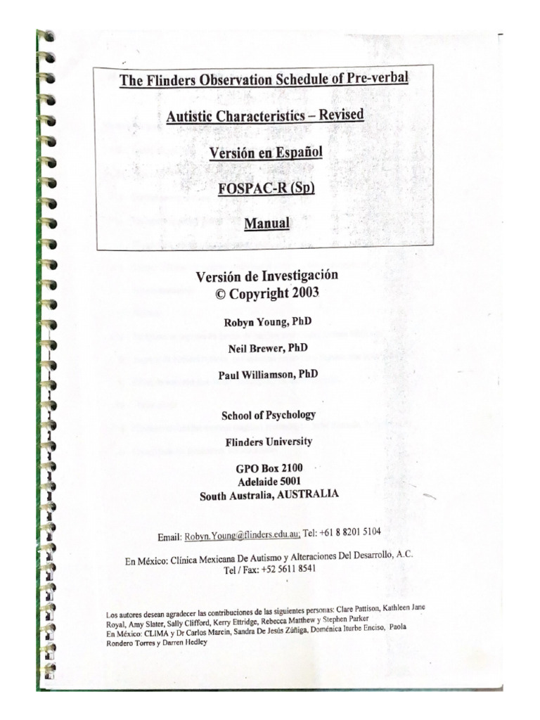 The Flinders Observation Schedule of Pre-verbal | PDF