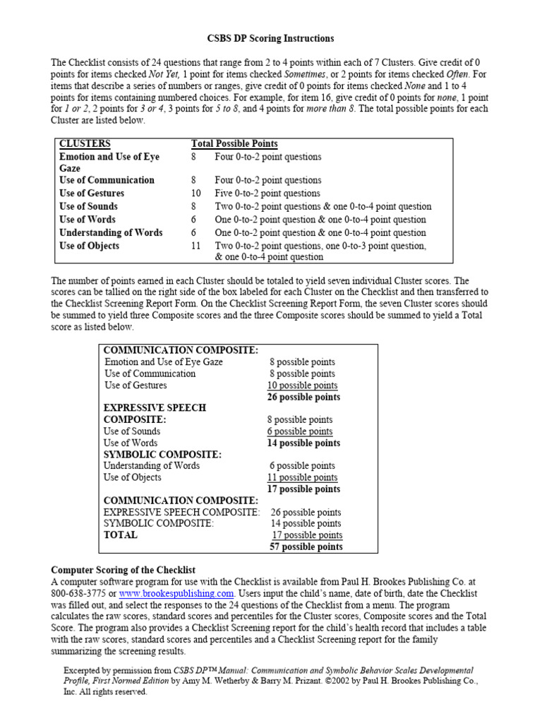 Autism-CSBSDP Checklist Scoring | PDF | Communication | Human Communication