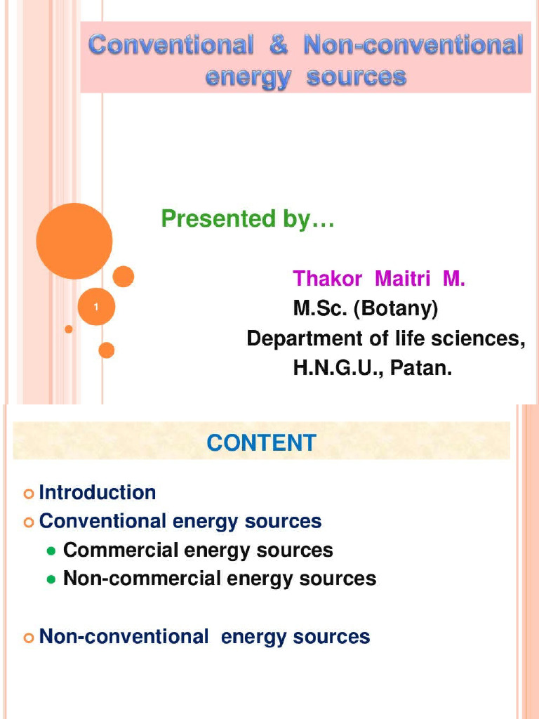 Conventional Non Conventional Energy Sources 1 | PDF