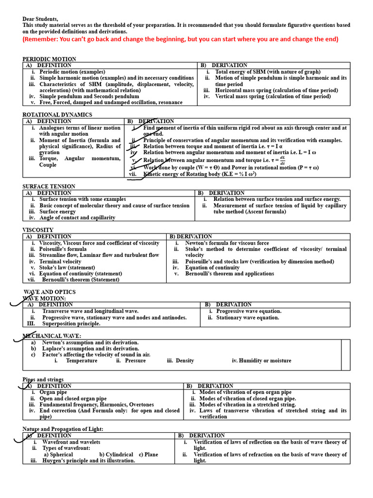 PHYSICS Checklist For Your Studies | PDF | Diffraction | Torque