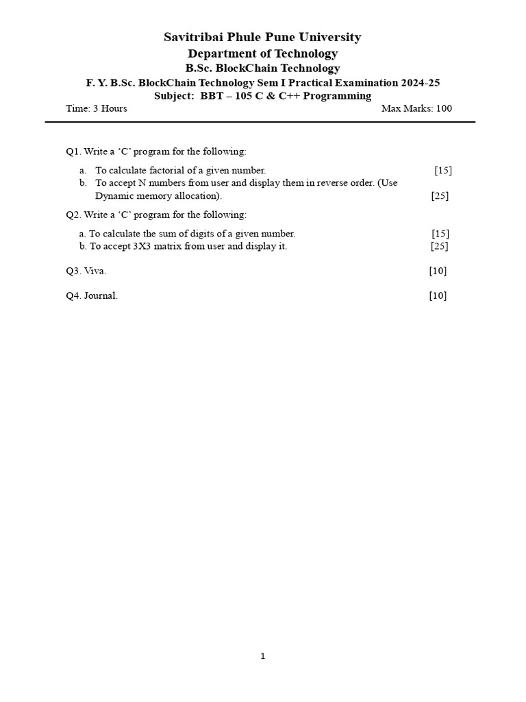 B.sc. Blockchain Tech Practical Slips 2024-25 C & C++ | PDF | Computer Programming
