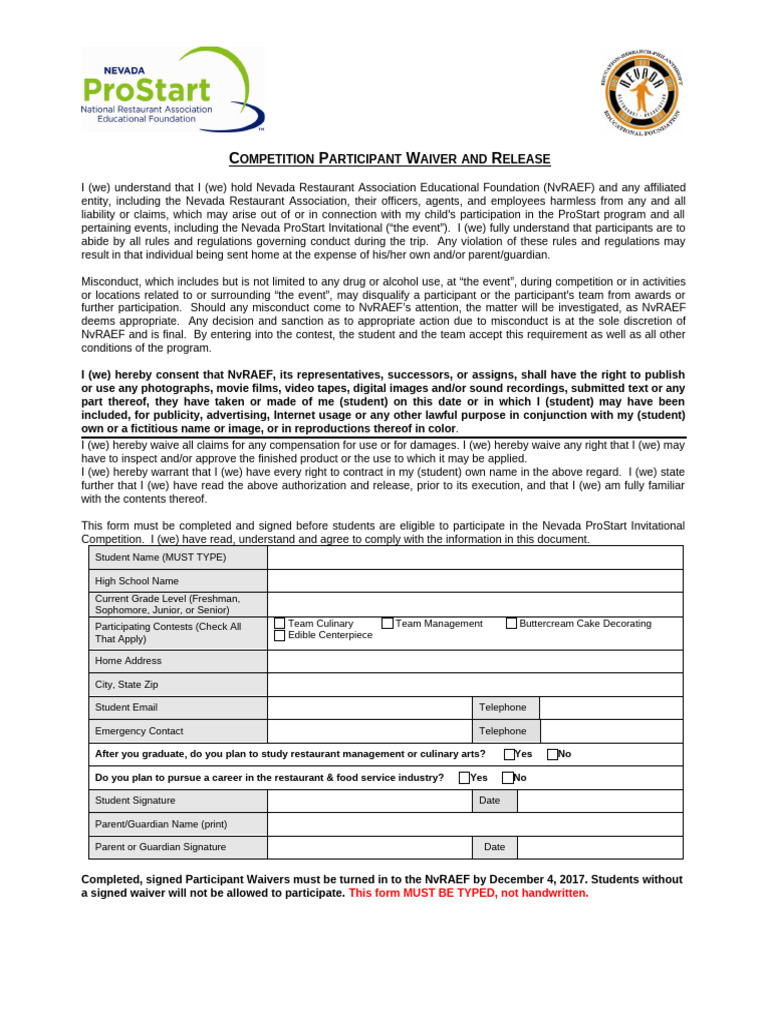 competition_participant_waiver_and_release_2018 | PDF | Justice | Crime ...