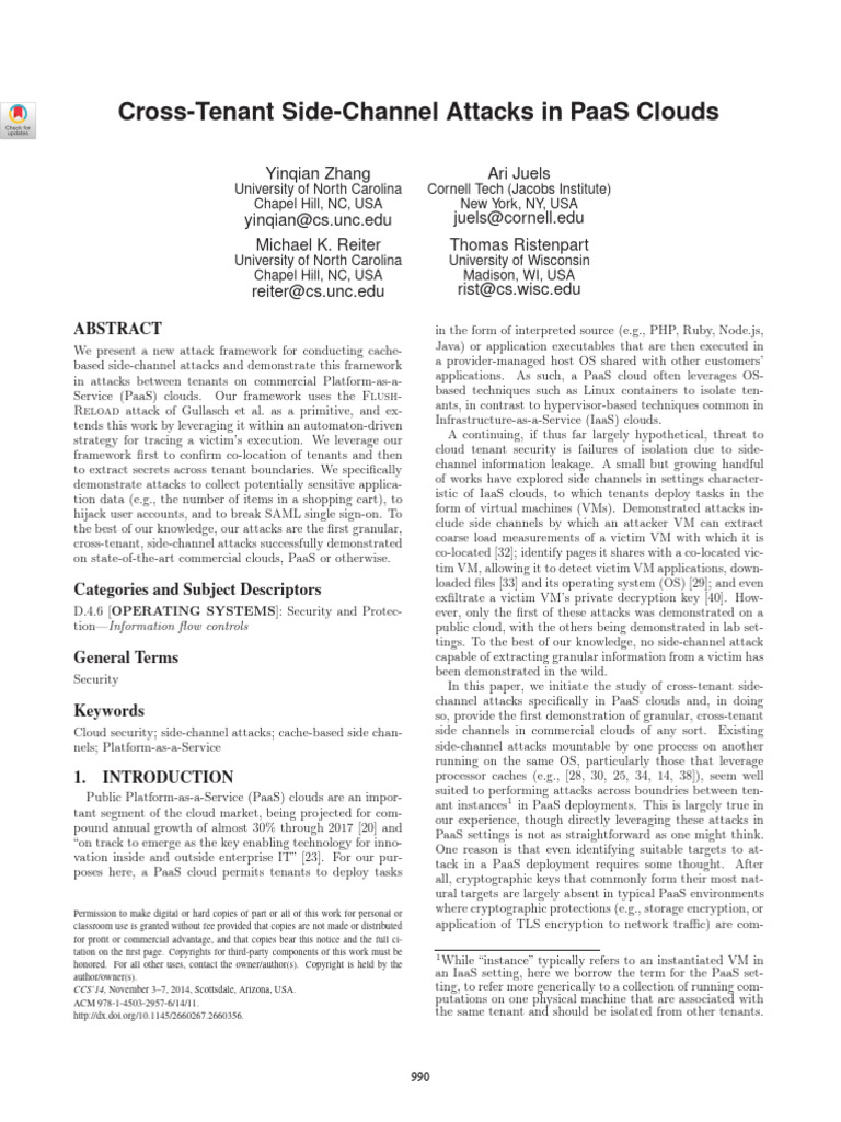 Cross-Tenant Side-Channel Attacks in Paas Clouds | PDF | Process ...