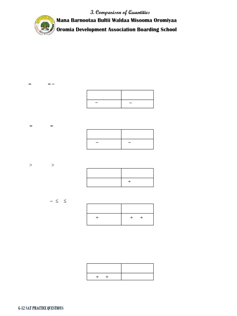 G12 SAT Practice: Quantity Comparisons | PDF | Sat | Mathematics