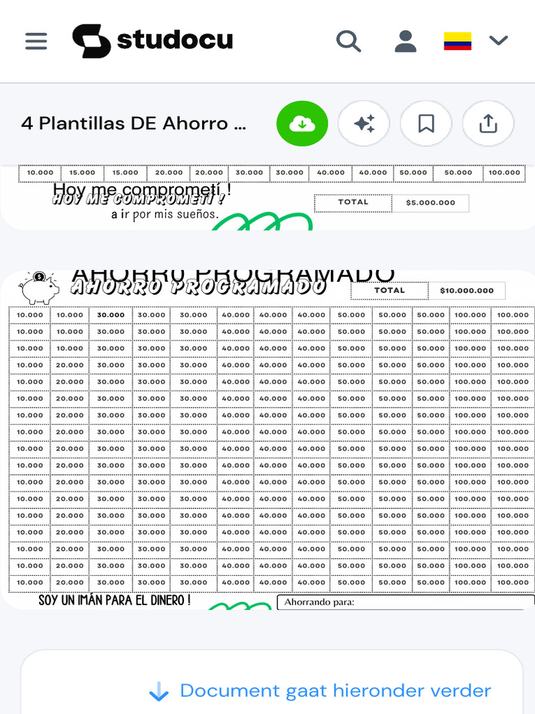 4 Plantillas DE Ahorro Programado - 1 MILLÓN 2 MILLONES 5 MILLONES 10 MILLONES AHORRO PROGRAMADO ...