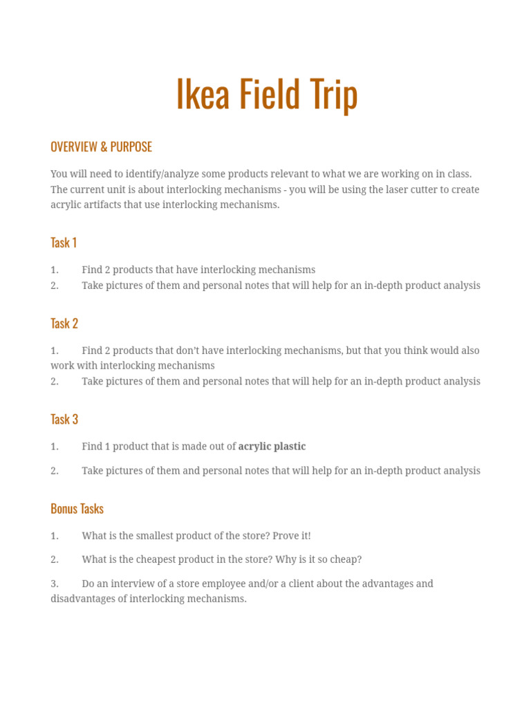 Student Ikea Exploration Tasks | PDF