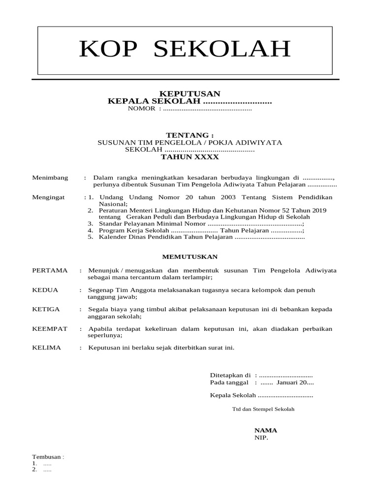 Tim Pengelola Adiwiyata Sekolah 2023 | PDF