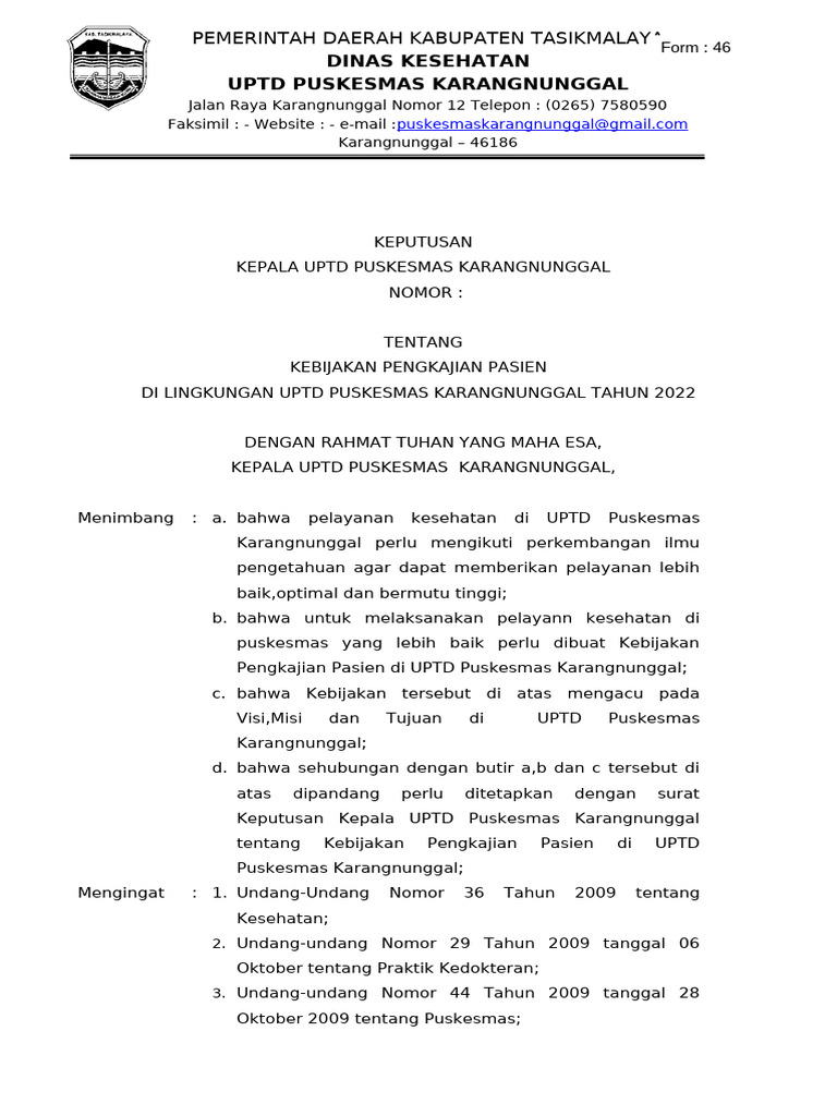 SK PENGKAJIAN AWAL UKP | PDF