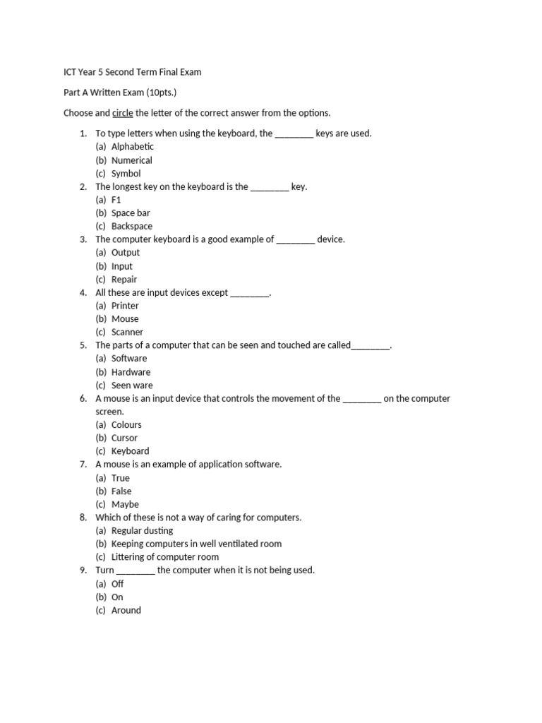ICT Year 5 2nd Term Final Exam | PDF