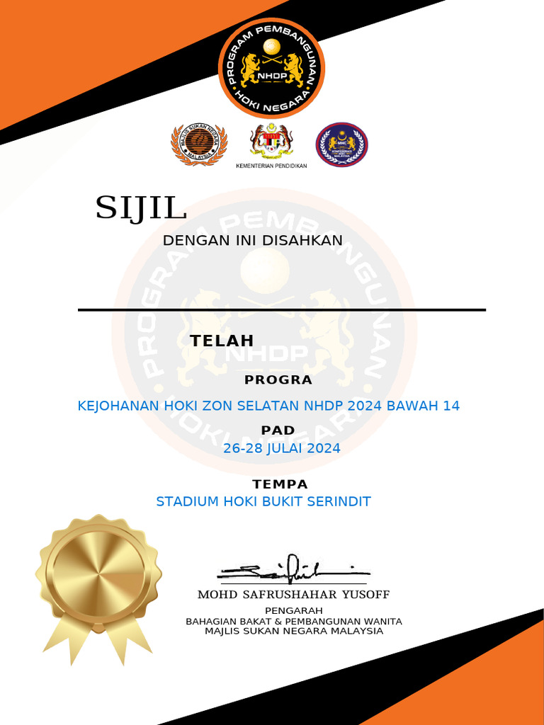 Sijil NHDP 2024 U14 | PDF