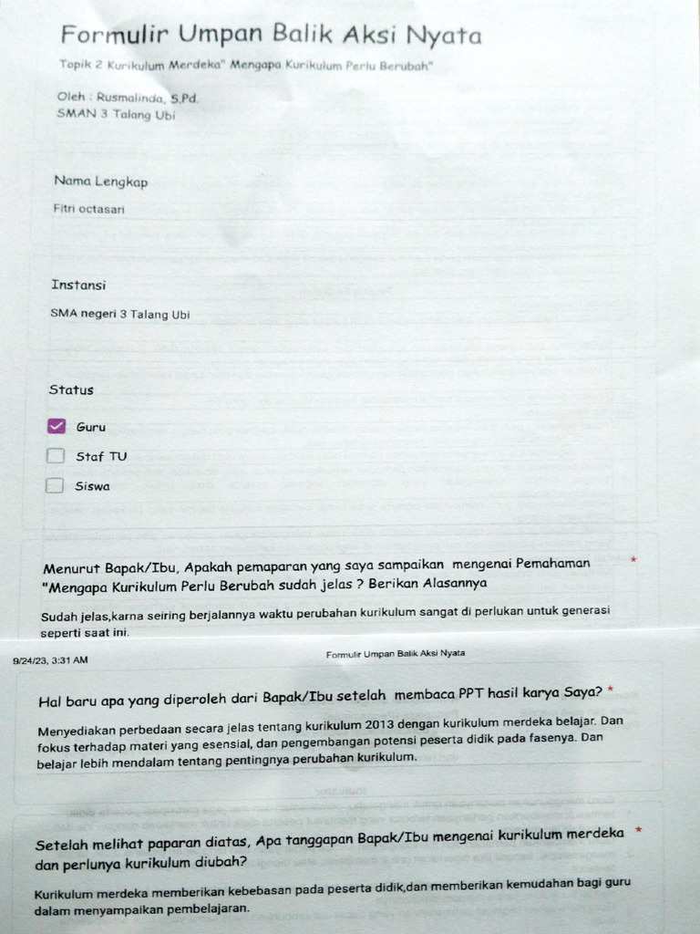 Form Umpan Balik Topik 2 | PDF