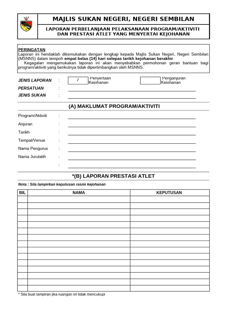Borang Pelaporan Aktiviti MSN | PDF