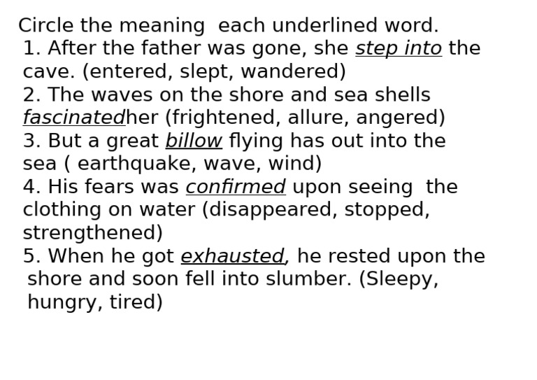 Circle the Meaning Each Underlined Word | PDF