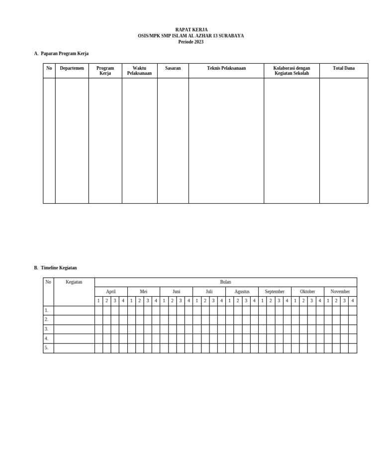Template Raker OSIS Per Departemen 2024 | PDF