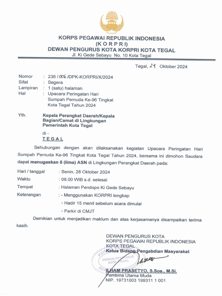 Surat Undangan Upacara Sumpah Pemuda | PDF