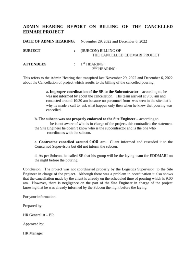 EDDMARI Project Cancellation Hearing Report | PDF