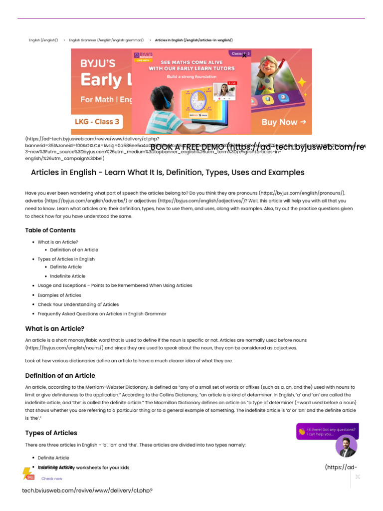Understanding English Articles: Types & Uses | PDF | English Grammar ...