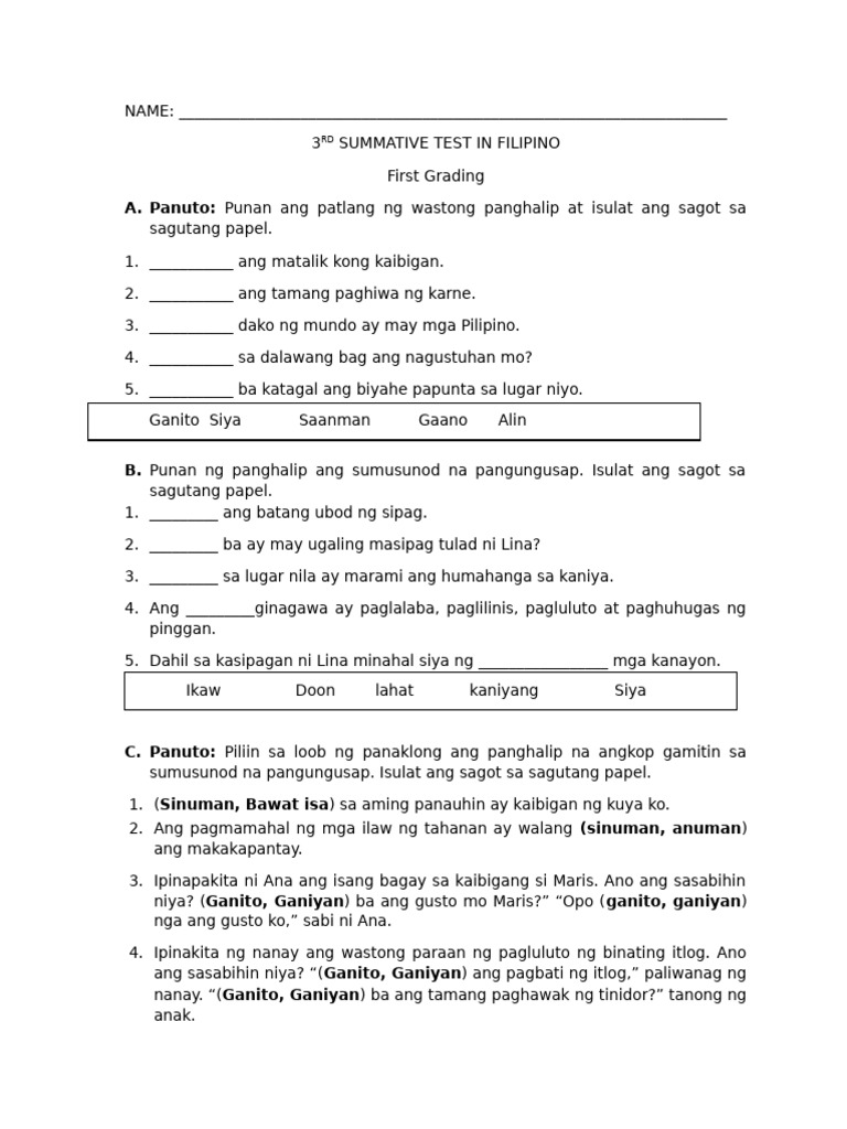 3RD Summative Test in Filipino | PDF