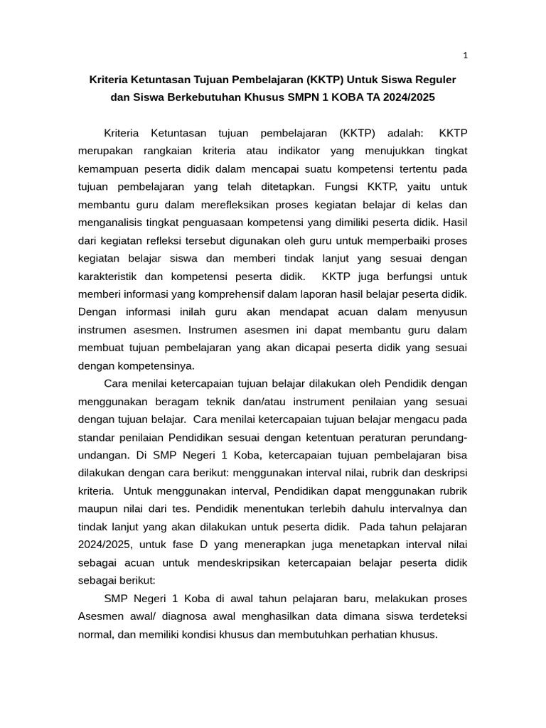 KKTP dan Interval Nilai SMPN 1 Koba | PDF