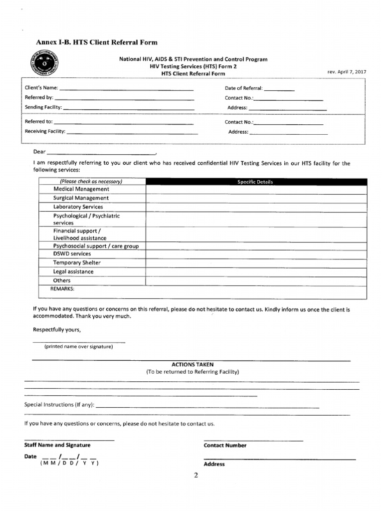 HTS Client Referral Form Annex I-B | PDF