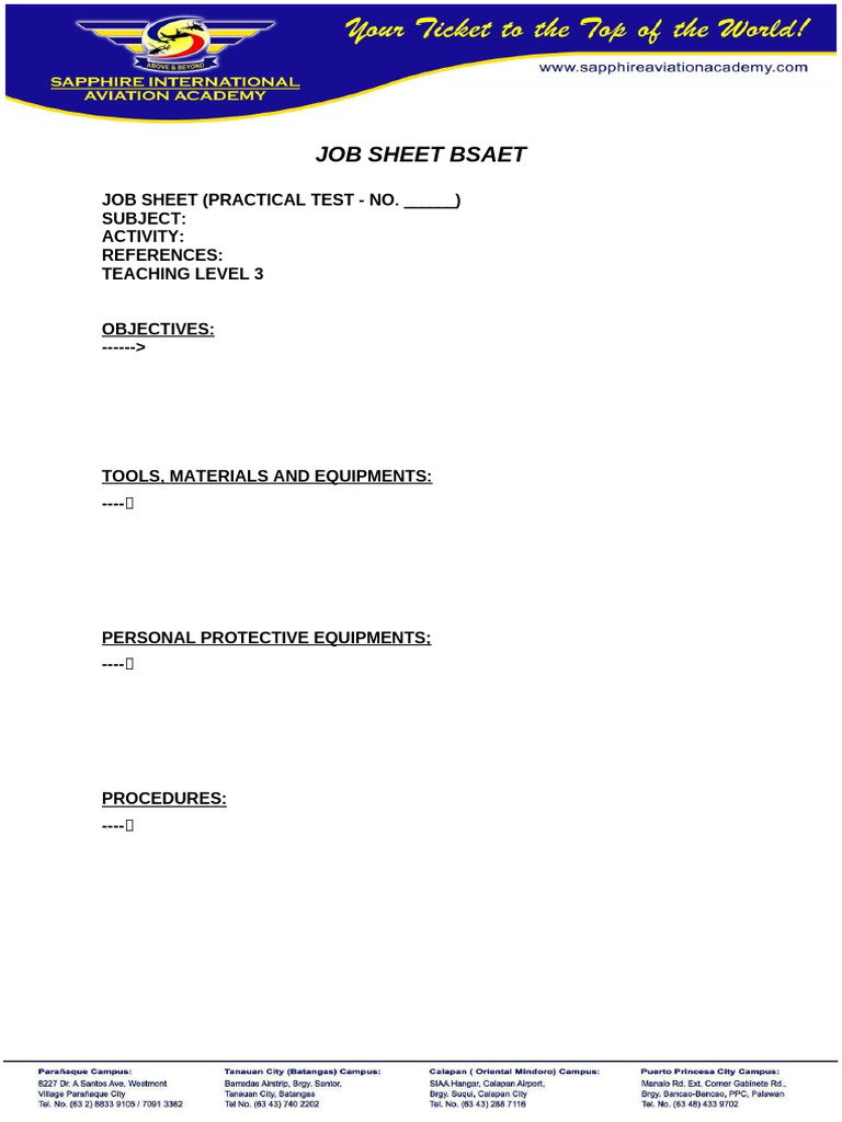 BSAET Practical Test Job Sheet | PDF