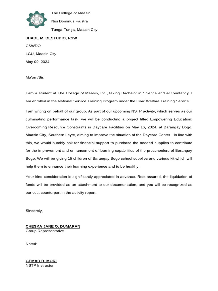 NSTP Solicitation Sample Final | PDF | Child Care | Youth