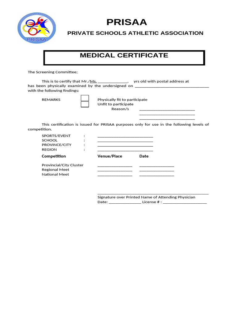 PRISAA Medical Form | PDF