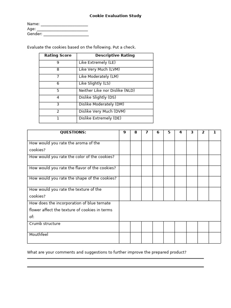Cookie Evaluation Survey Template | PDF