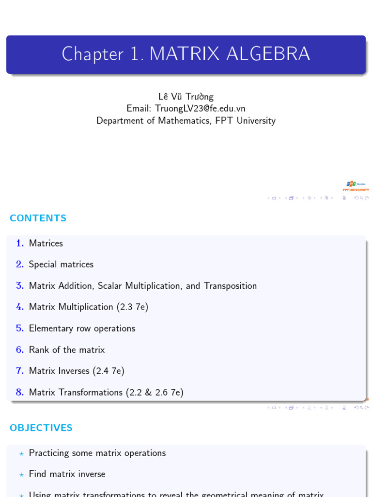 Matrix Algebra Essentials | PDF | Matrix (Mathematics) | Functions And ...