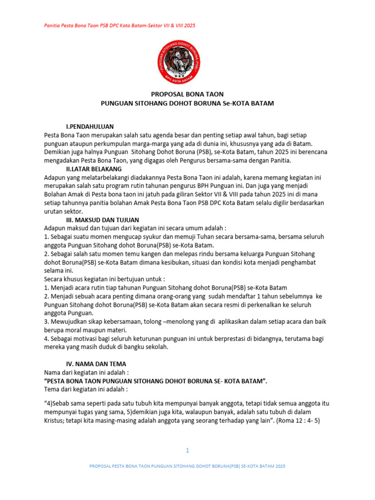 Proposal Bona Taon PSB DPC Batam 2025Rev.01 | PDF