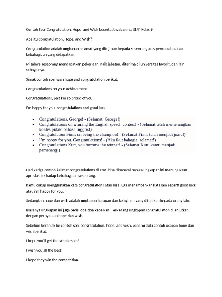 Materi Dan Contoh Soal Congratulation | PDF