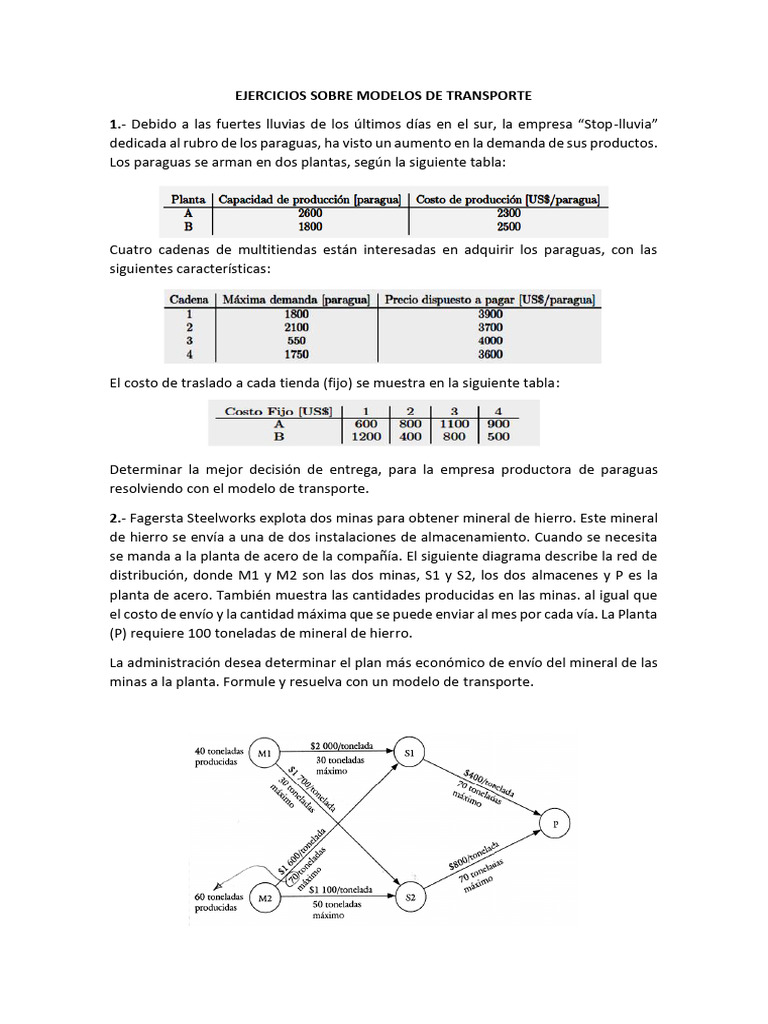 Ejercicios de Modelos de Transporte | PDF