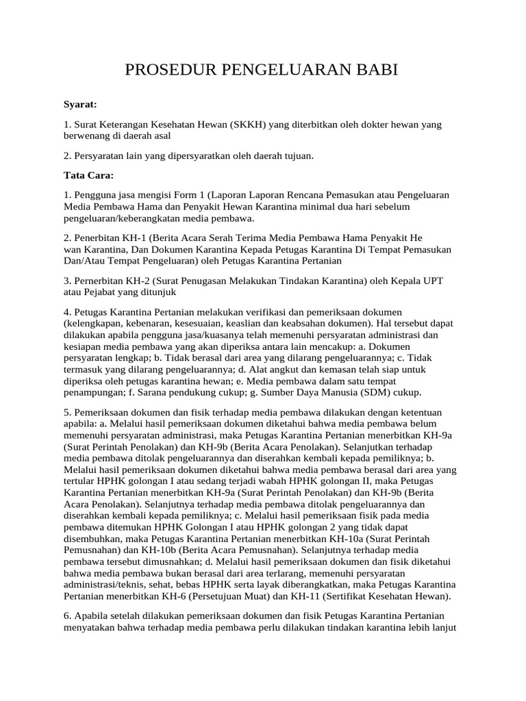 Prosedur Pengeluaran Babi | PDF