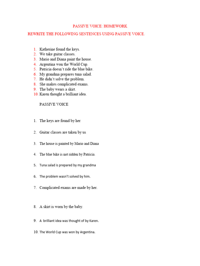 Passive Voice Homework | PDF