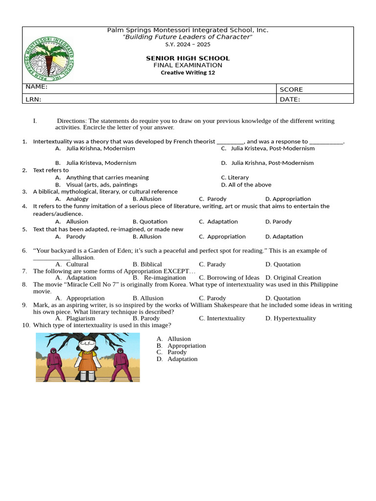 Creative Writing Exam: Intertextuality Concepts | PDF | Intertextuality ...