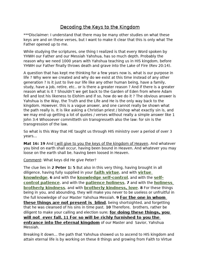 Decoding The Keys To The Kingdom | PDF | Jesus | Patience