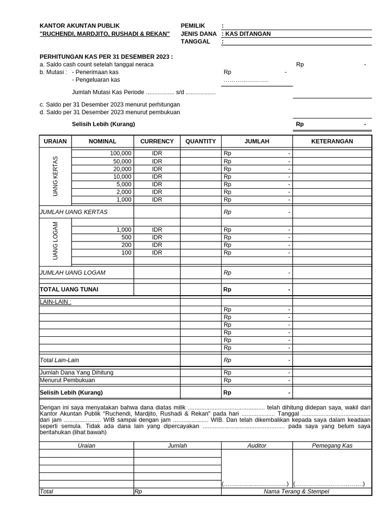 Form Cash Opname (RMR) | PDF