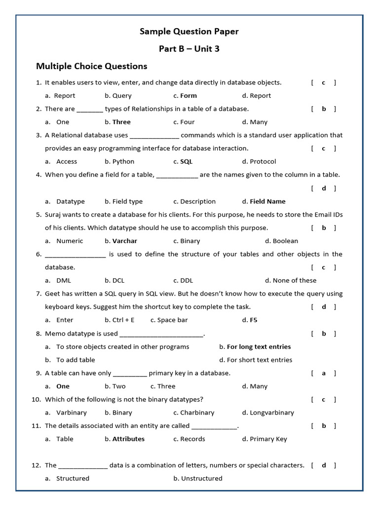 Grade 10-Part B - Unit 3-Database Management System | PDF | Databases | Sql