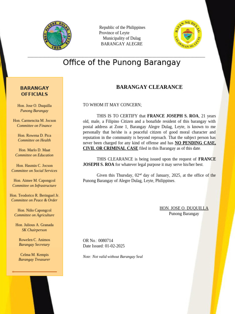 Barangay Indigency Certifcate | PDF