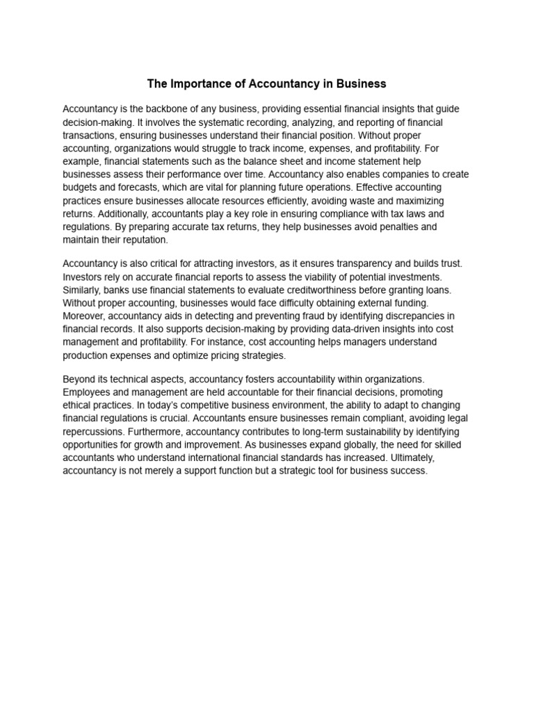 The Importance of Accountancy in Business | PDF