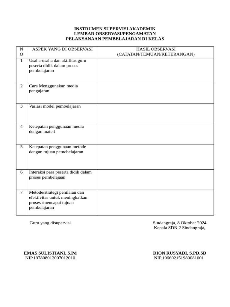 Instrumen Supervisi Akademik | PDF