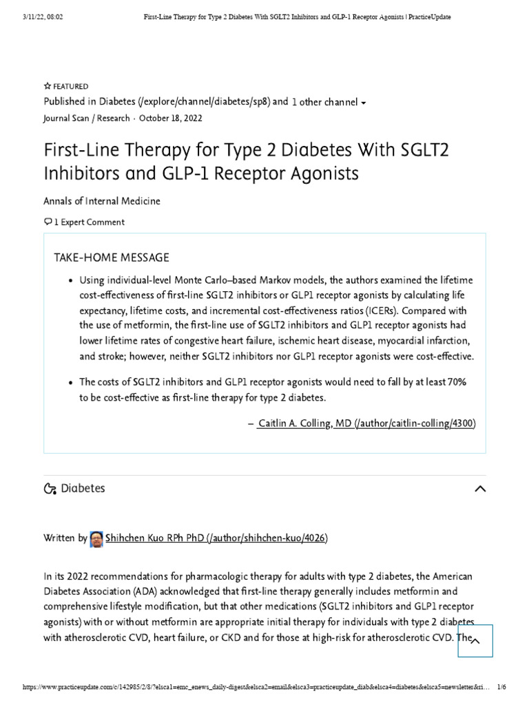 First-Line Therapy For Type 2 Diabetes With SGLT2 Inhibitors and GLP-1 ...
