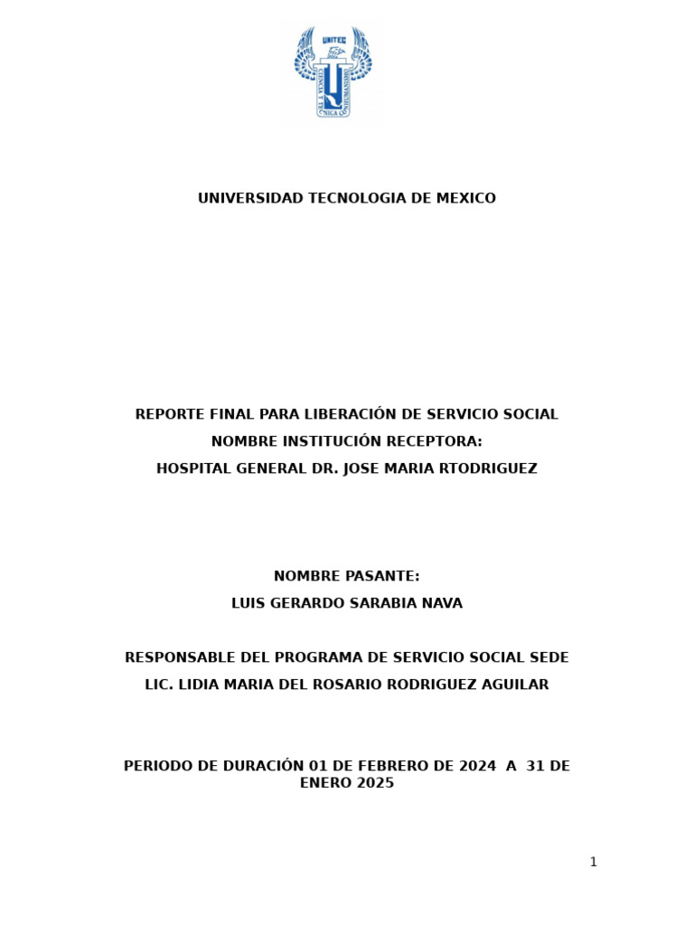 Informe Final Servicio Social Unitec | PDF | Hemodiálisis | Hospital
