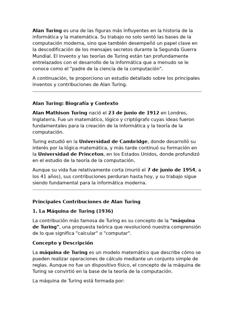 Alan Turing Biografía y Contexto | PDF | Alan Turing | Ciencias de la ...