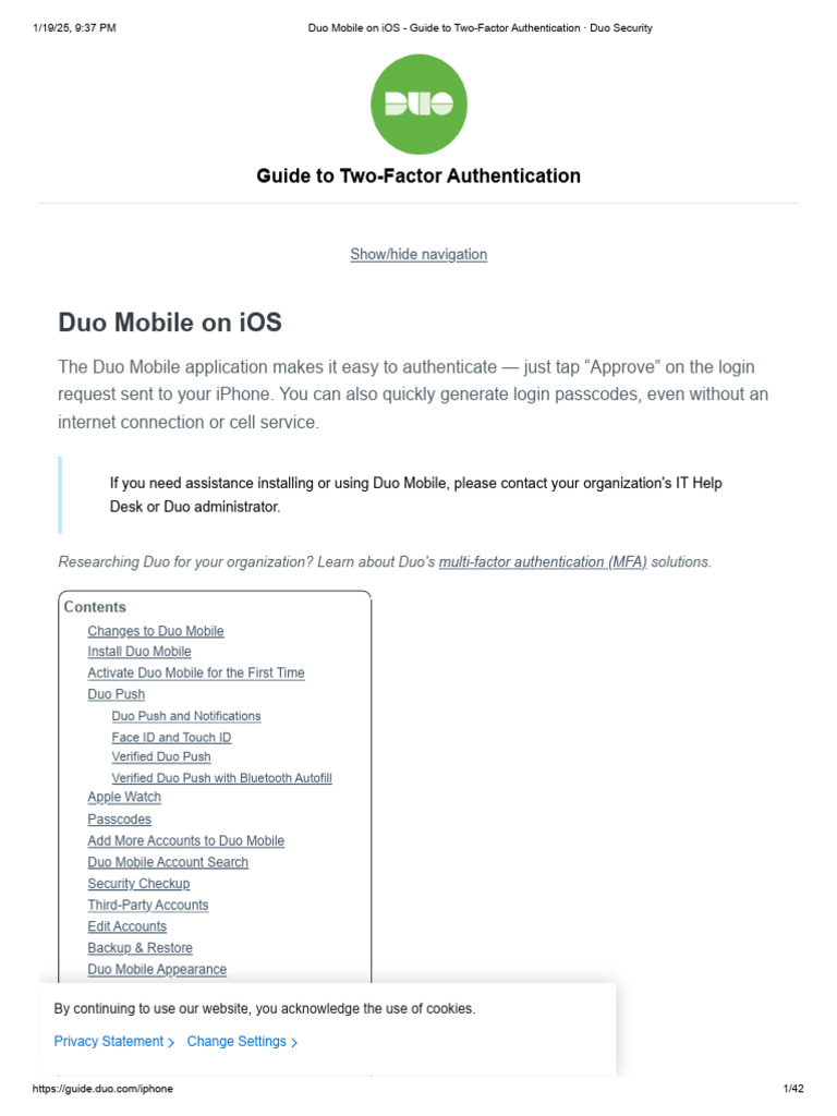 Duo Mobile on iOS - Guide to Two-Factor Authentication · Duo Security | PDF | Ios | Qr Code