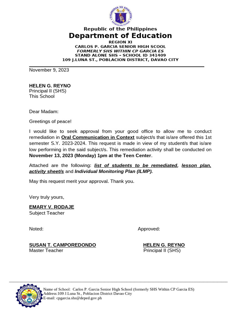 Remediation Forms For S.Y. 2023 2024 | PDF | Communication | Nonverbal ...